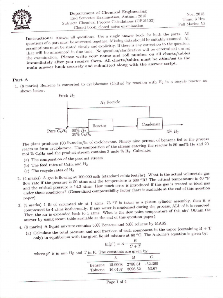 CH21103 Chemical Process Calculations | PDF