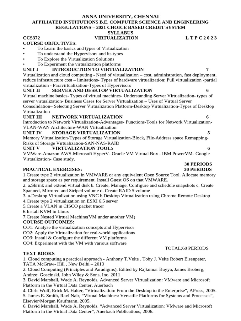 4.CCS372-VIRTUALIZATION Syllabus | PDF | Virtualization | Virtual Machine