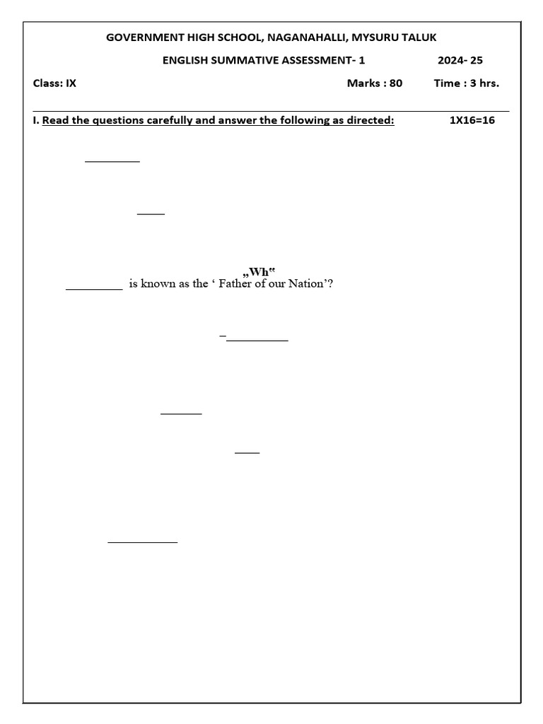 9th STD SA1 Question Paper (Completed Copy) | PDF | Linguistics