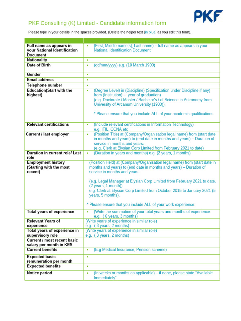 Candidate Information Form Ict Manager Updated | PDF