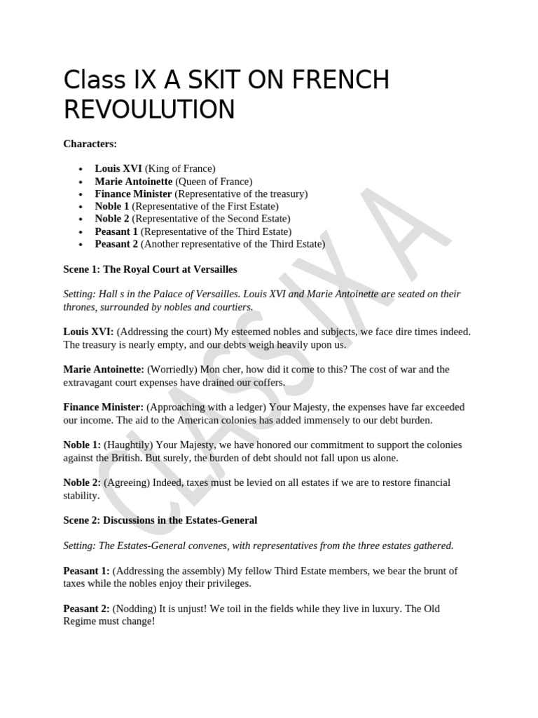 Class IX A SKIT ON FRENCH REVOULUTION | PDF | Marie Antoinette | Taxes