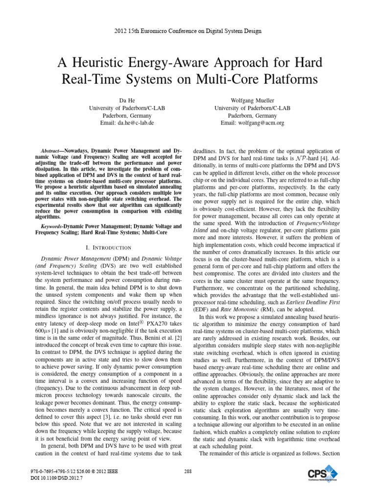 A Heuristic Energy Aware Approach For Hard Real Time Systems On Multi Core Platforms Pdf