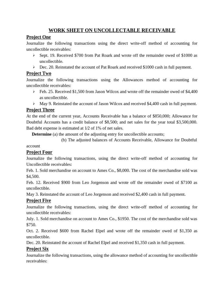 Uncollectible Receivables Accounting Guide | PDF | Bad Debt | Financial ...