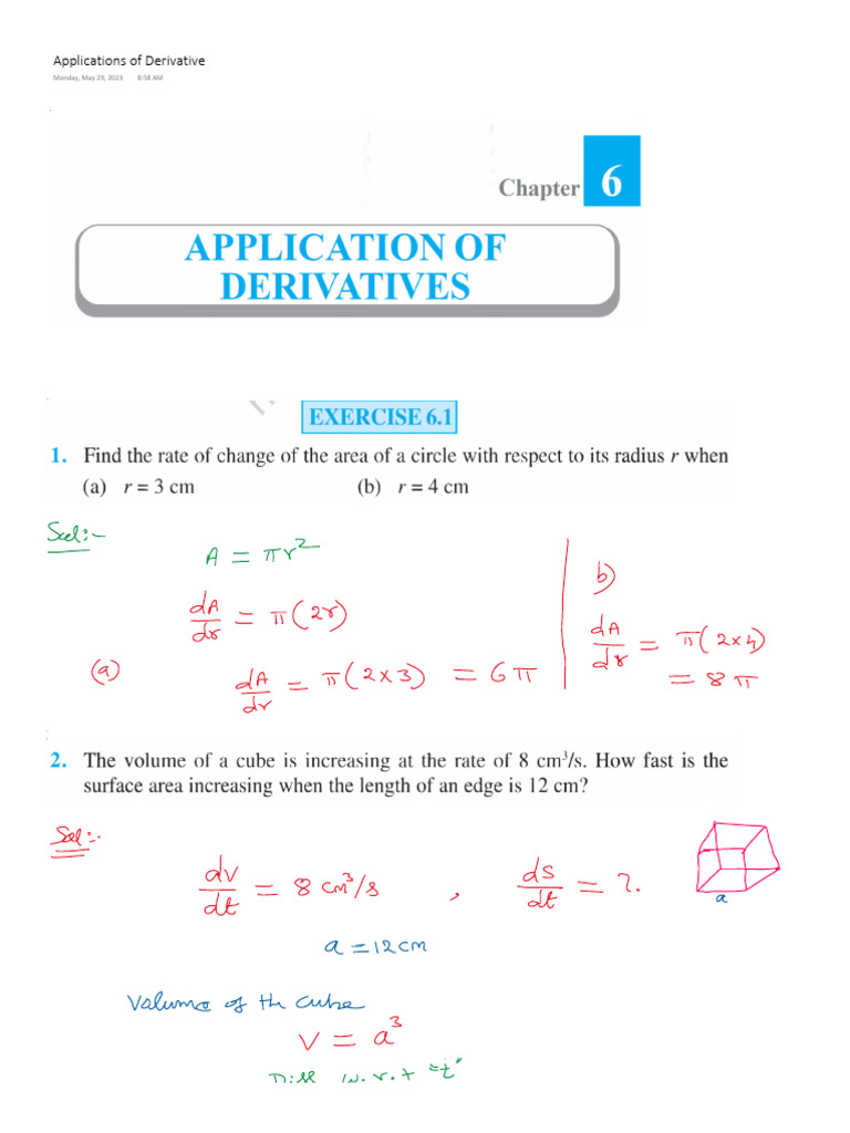Ch-6_Ex6.1 - Application of Derivatives | PDF
