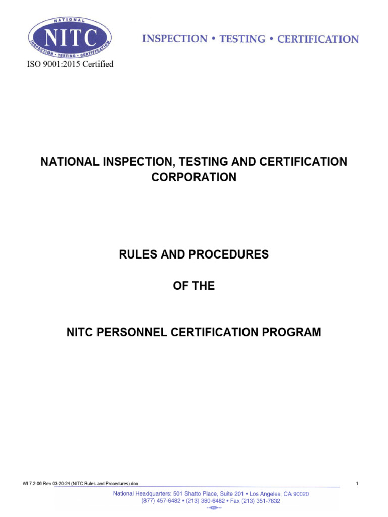 NITC Certification Program Rules & Procedures | PDF | Americans With ...