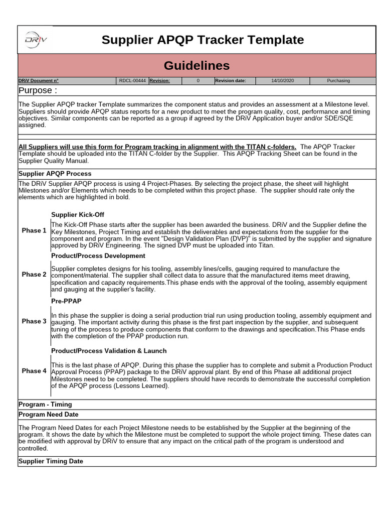 Apqp Tracker | PDF