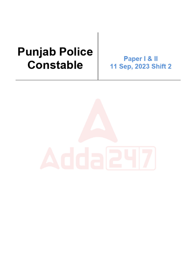 Punjab Police Constable Exam 2023 Paper | PDF