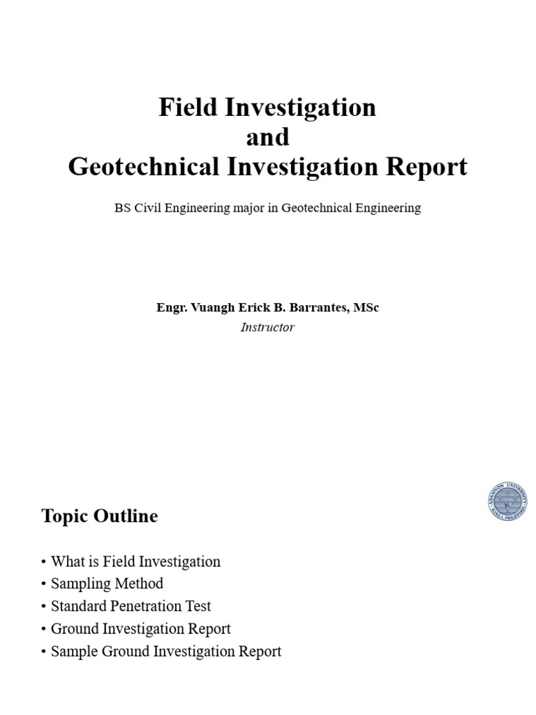 (MODULE 00) Field Investigation - Ground Investigation Report | PDF ...