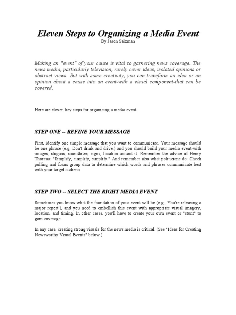 Eleven Steps To Media Event | Download Free PDF | News | News Media