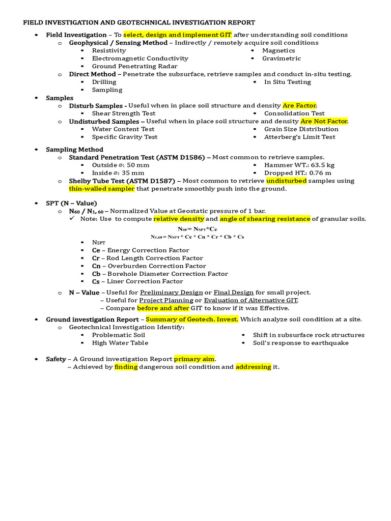 Field Investigation and Geotechnical Investigation Report | PDF ...