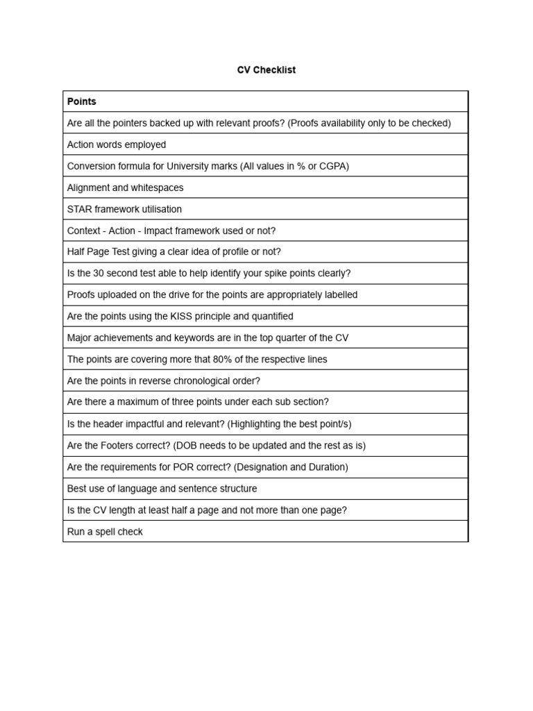 CV Checklist | PDF