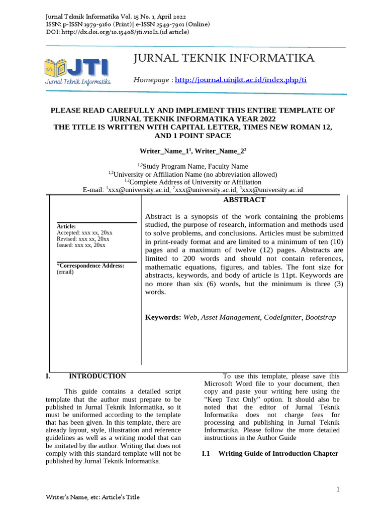 Template JTI New 2022 - v1 | PDF | Citation | Written Communication