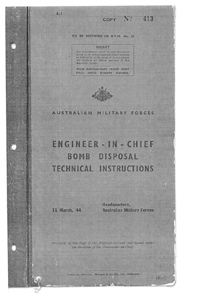 AMF Engineer-In-Chief Bomb Disposal Technical Instructions 1944 | PDF ...