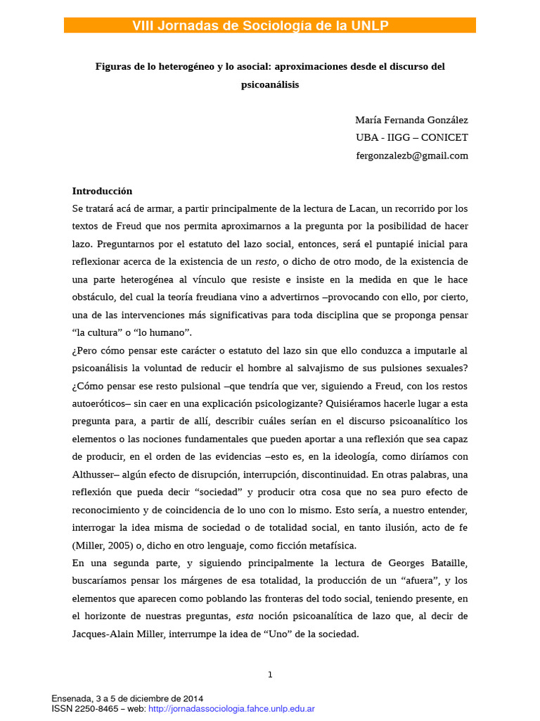 Lazo social y asocialidad en psicoanálisis | PDF | Jacques Lacan ...