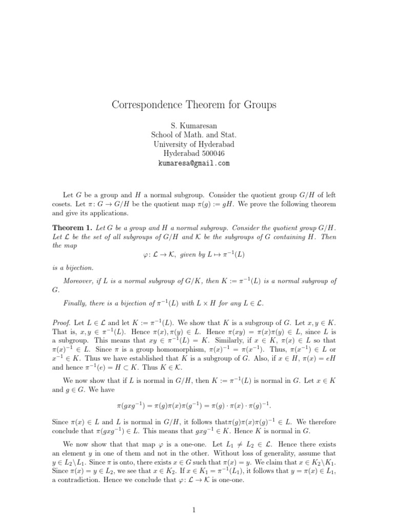 Correspondence Theorem For Groups | PDF | Group (Mathematics) | Algebraic Structures