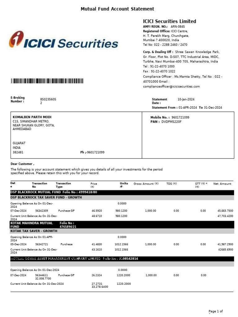Mutual Fund Account Statement 2024 | PDF | Taxes | Financial Services