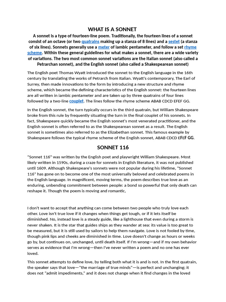 WHAT IS A SONNET | PDF | Sonnets | Poetry
