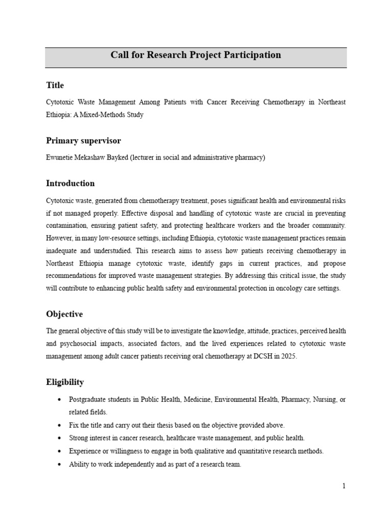 Call for participation (revised) | PDF | Chemotherapy | Public Health