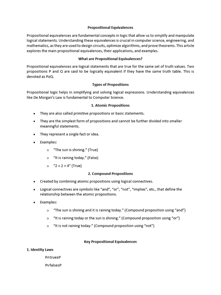 Propositional Equivalencesand Ruleof Inference | PDF | Logic | Proposition