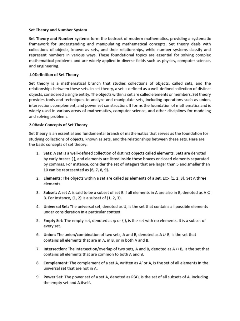 Set Theory Number Systemand Setsandtheiroperations | PDF | Numbers ...