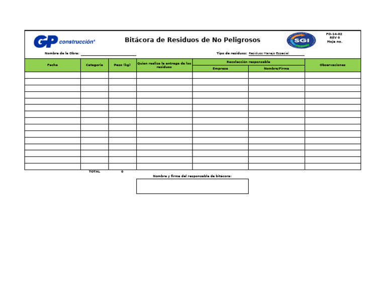 FO-14-02 Bitácora de RSU | PDF