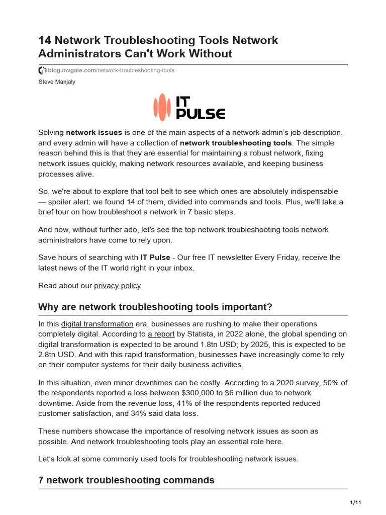 14 Network Troubleshooting Tools | PDF | Computer Network | Communications Protocols