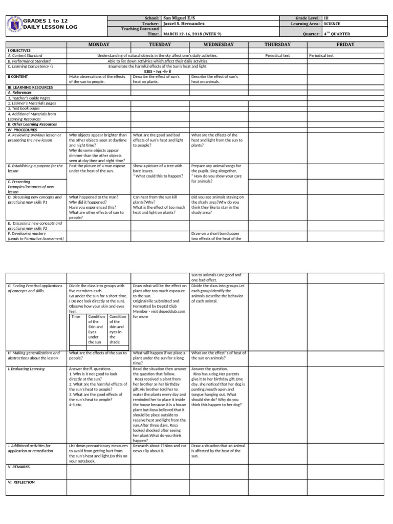 DLL_SCIENCE 3_Q4_W9 | PDF | Learning | Cognition