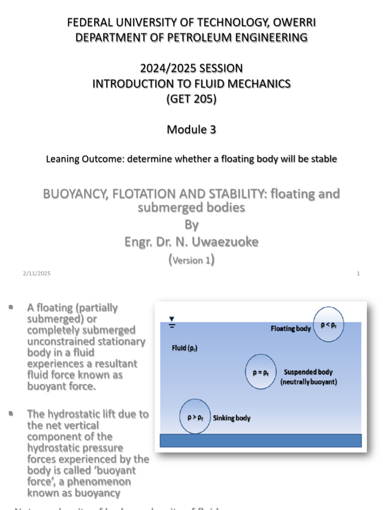 Introduction To Fluid Mechanics - Module 3 Version 1 SENT TO STUDENTS | PDF | Buoyancy ...