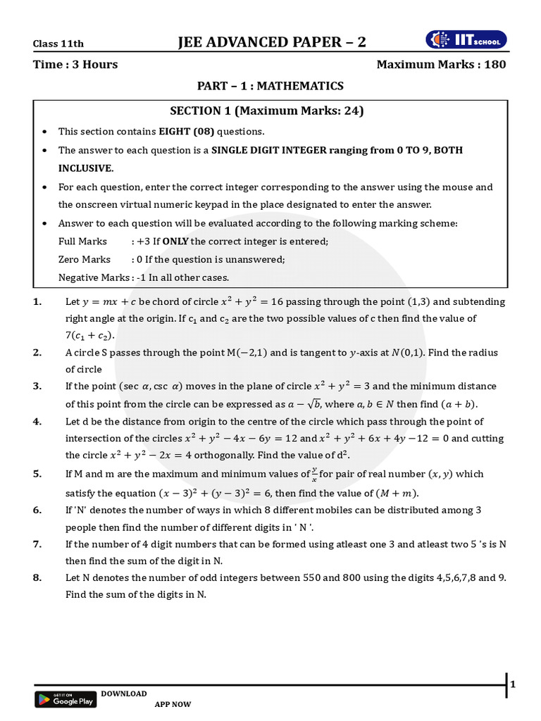 1734932400-JEE Advanced Paper-2, IIT SCHOOL 11th Compressed | PDF ...