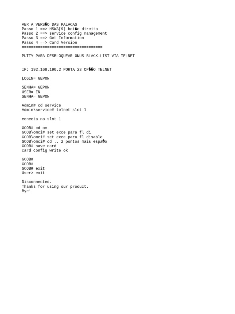 Tutorial Desbloqueio Onu em Massa Fiber Home Blacklist | PDF