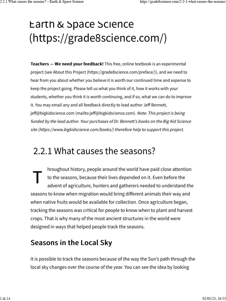 2.2.1 What Causes The Seasons - Earth & Space Science | PDF | Earth | Astronomy