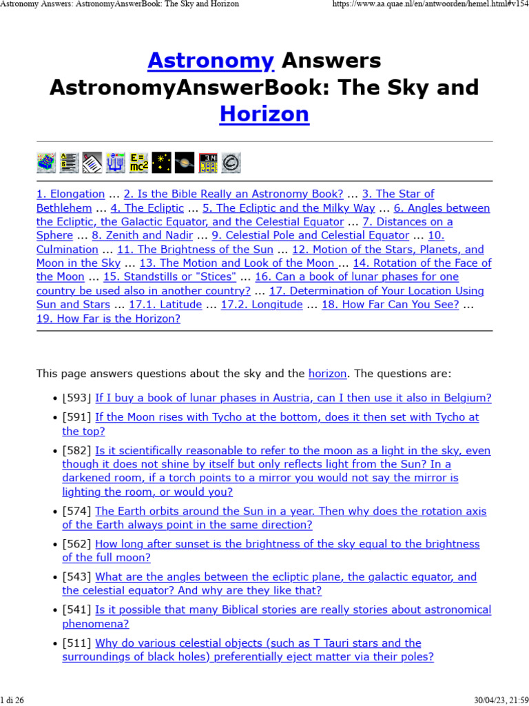 Astronomy Answers AstronomyAnswerBook The Sky and Horizon | PDF ...