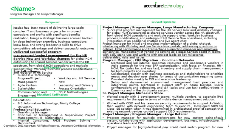 Accenture One Pager Template | PDF | Human Resource Management | Enterprise Resource Planning