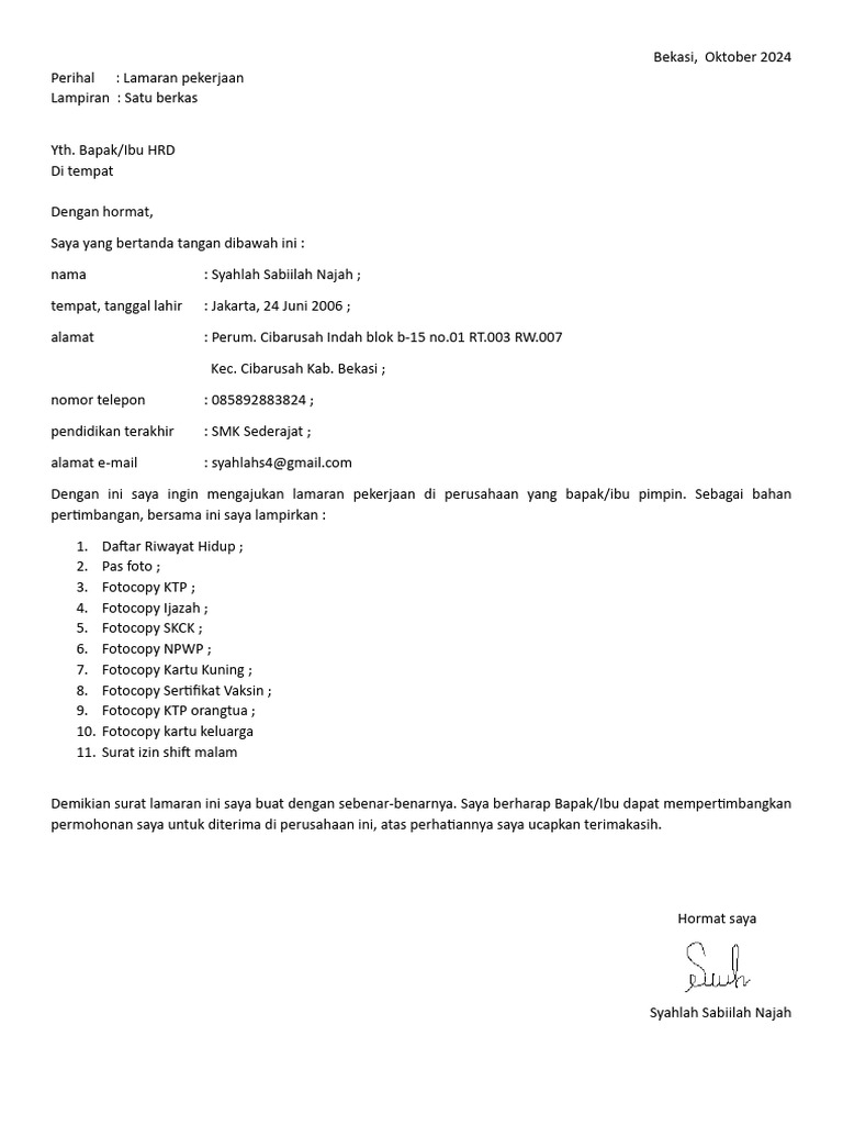 surat lamaran tulis | PDF
