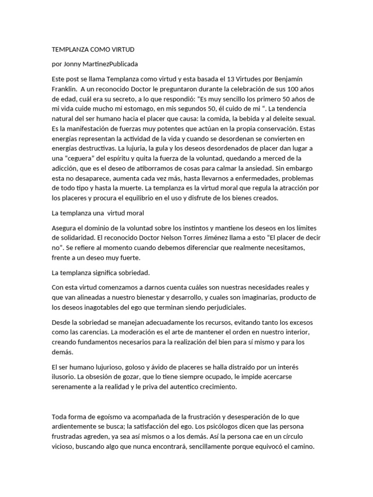 Templanza Como Virtud | PDF | Placer | Virtud