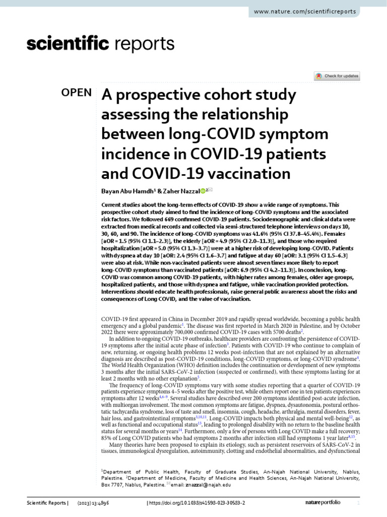 A Prospective Cohort Study Assessing The Relationship Between Long ...