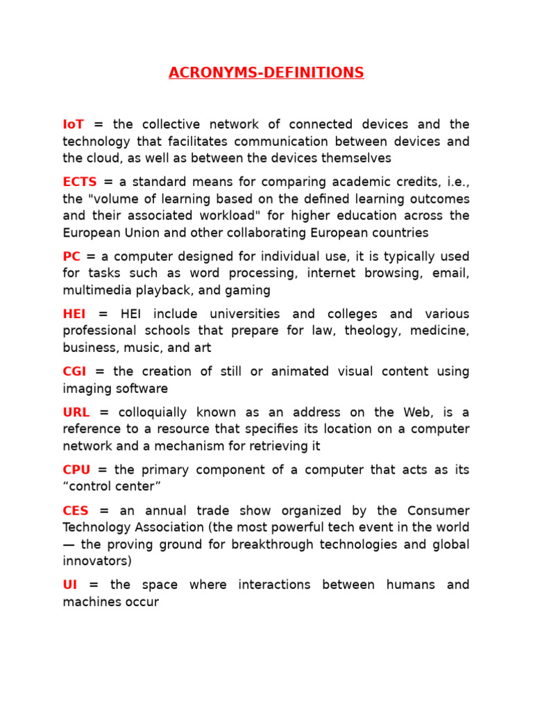 ACRONYMS definitions | PDF | Computer Data Storage | Read Only Memory