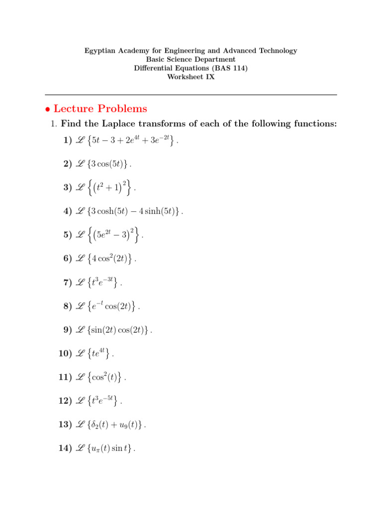 Differential Equations Sheet IX | PDF | Special Functions | Hyperbolic ...