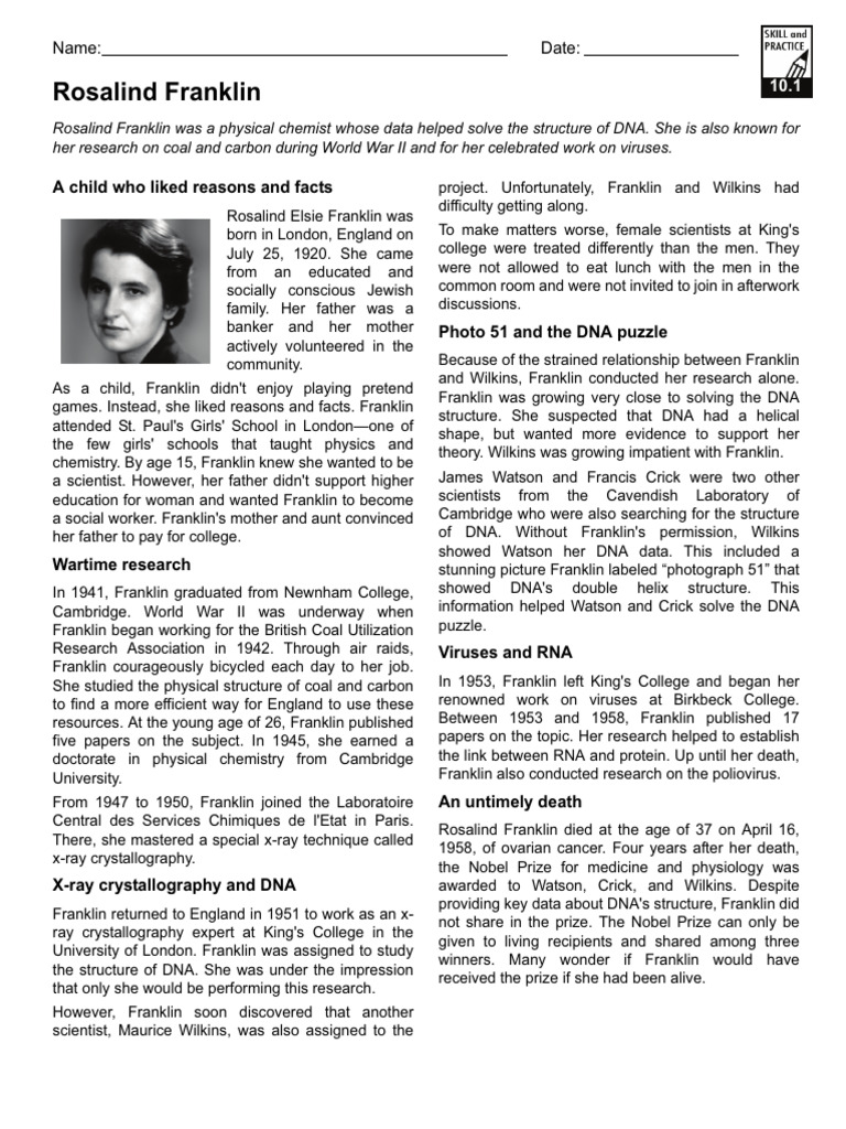 Rosalind Franklin Reading-Questions | PDF | Francis Crick | Nucleic Acids