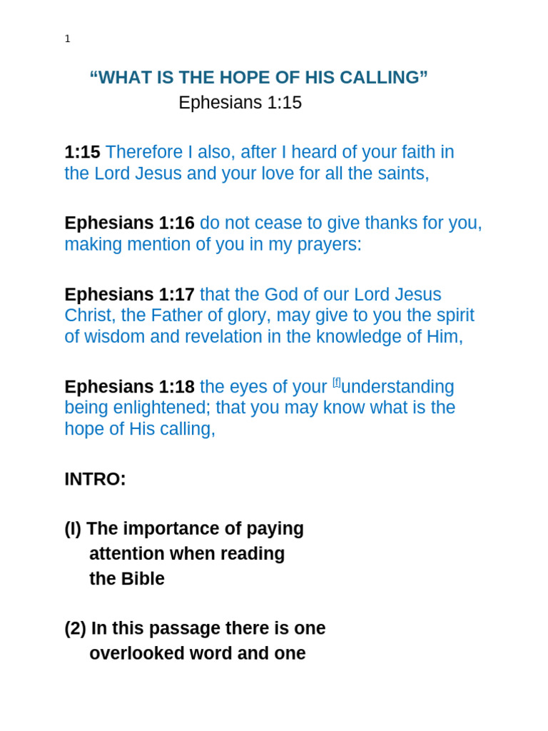 Understanding the Hope of His Calling | PDF | Paul The Apostle ...