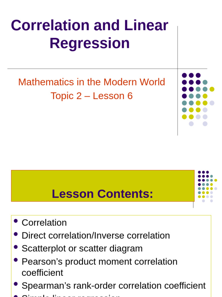 GE 04 - Mathematics in The Modern World-Topic 2-Lesson 6 - Correlation and Regression Analysis ...