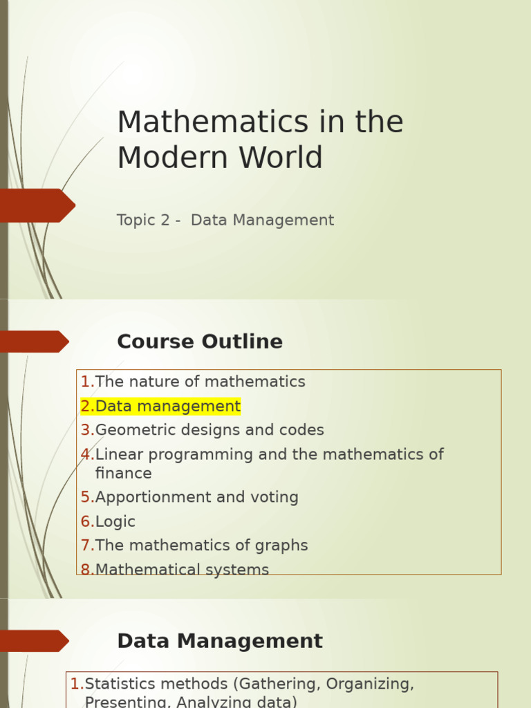 Data Management in Modern Mathematics | PDF | Mode (Statistics) | Probability Distribution