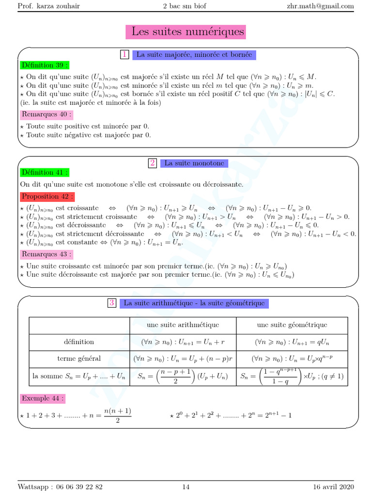 Résumé des suites numériques 2 Bac | PDF | Fonction monotone | Séquence