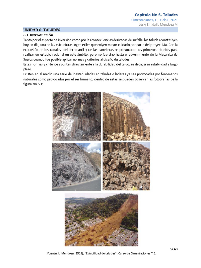 Estabilidad y Clasificación de Taludes | PDF | Falla (geología) | Estrato