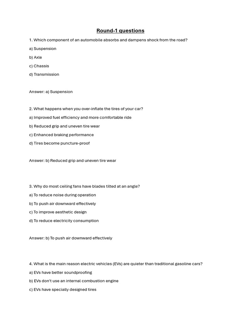 Mix Quiz Final Questions Round 1 | PDF | Electric Vehicle | Formula One