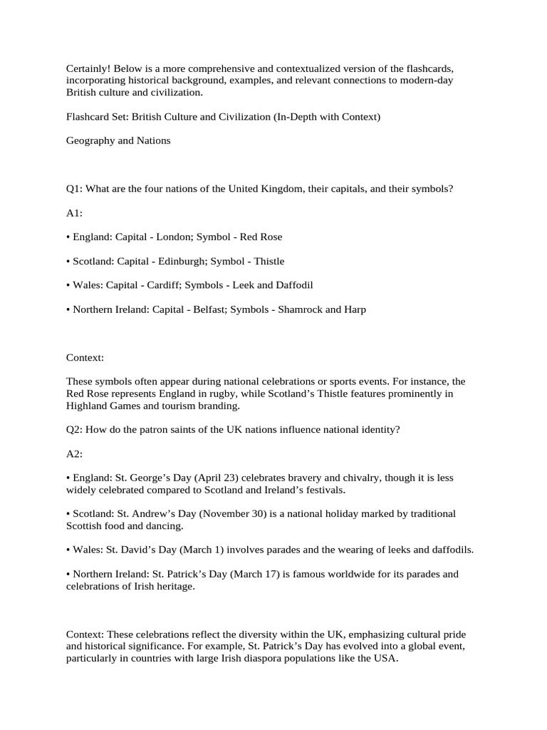 In-Depth British Culture Flashcards | PDF | Brexit | United Kingdom