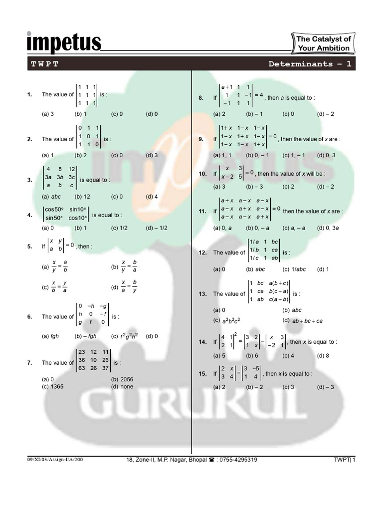TWPT Determinants - 01 (23.08.2020) | PDF