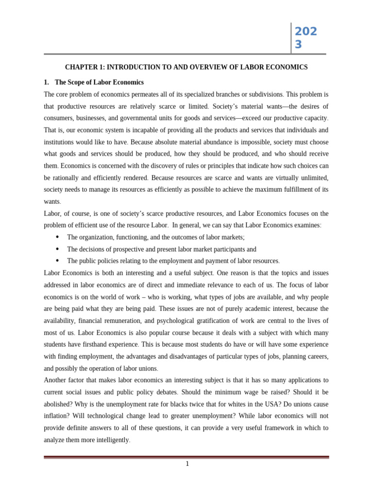CH-1-Introduction To Labor Economics. | PDF | Labour Economics | Economics