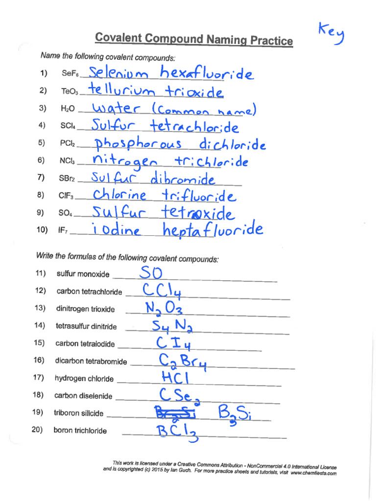 Covalent Compound Naming Practice Key | PDF