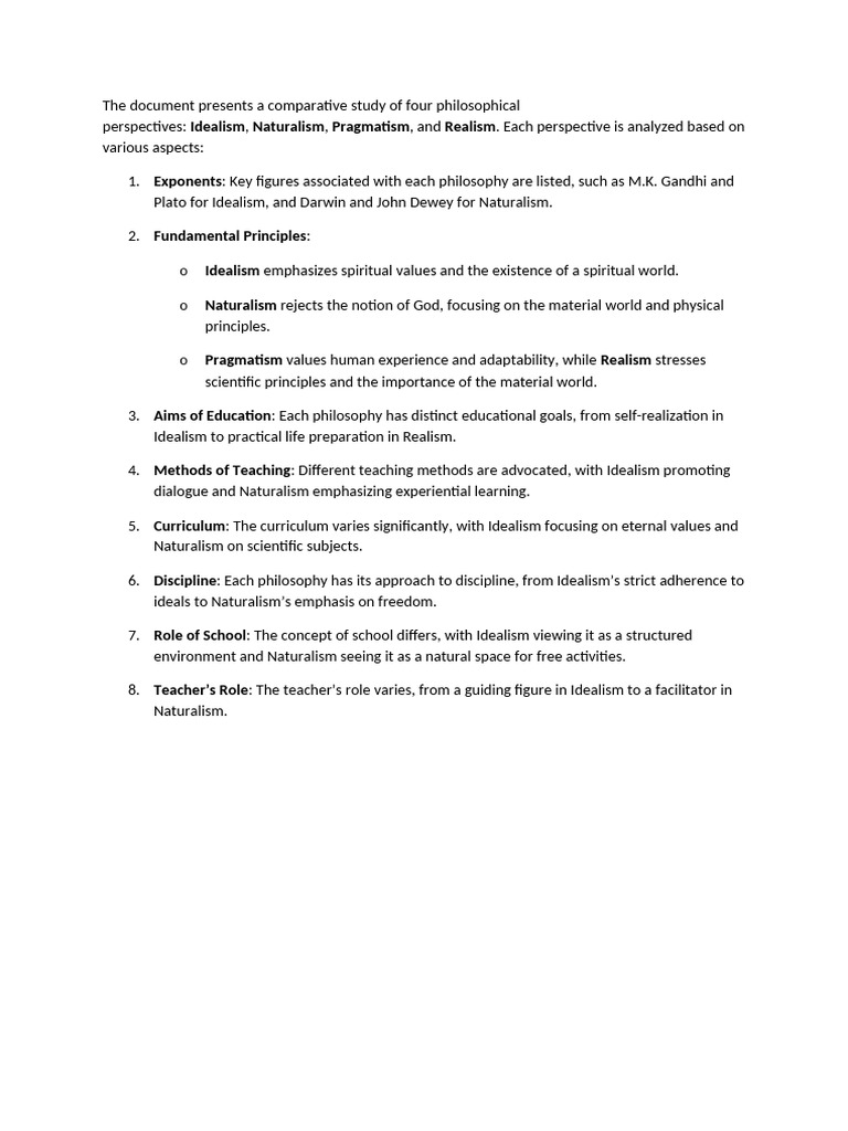 Idealism Naturalism Pragmatism Realism | PDF